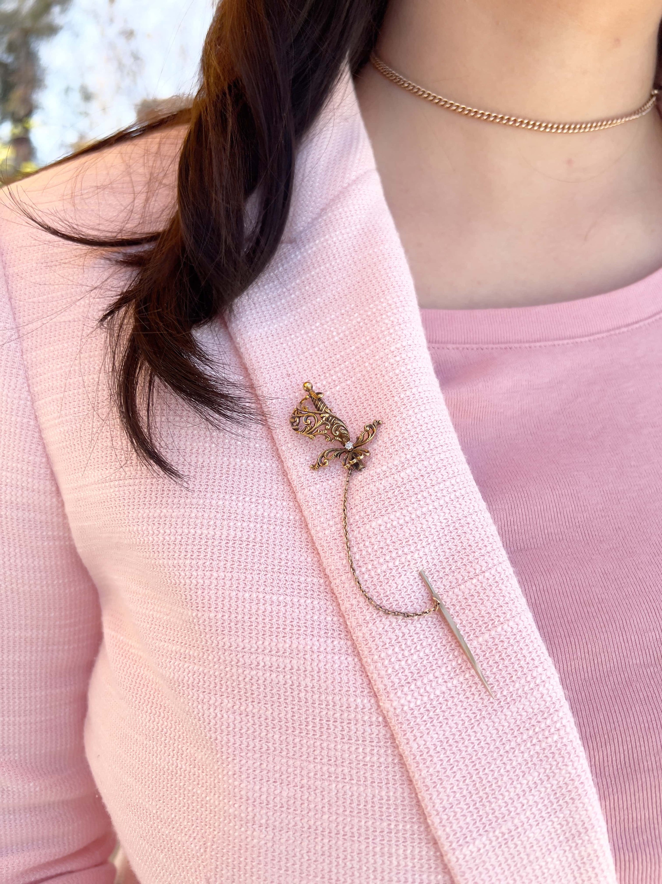 Antique Victorian Sword Jabot Pin, 14K