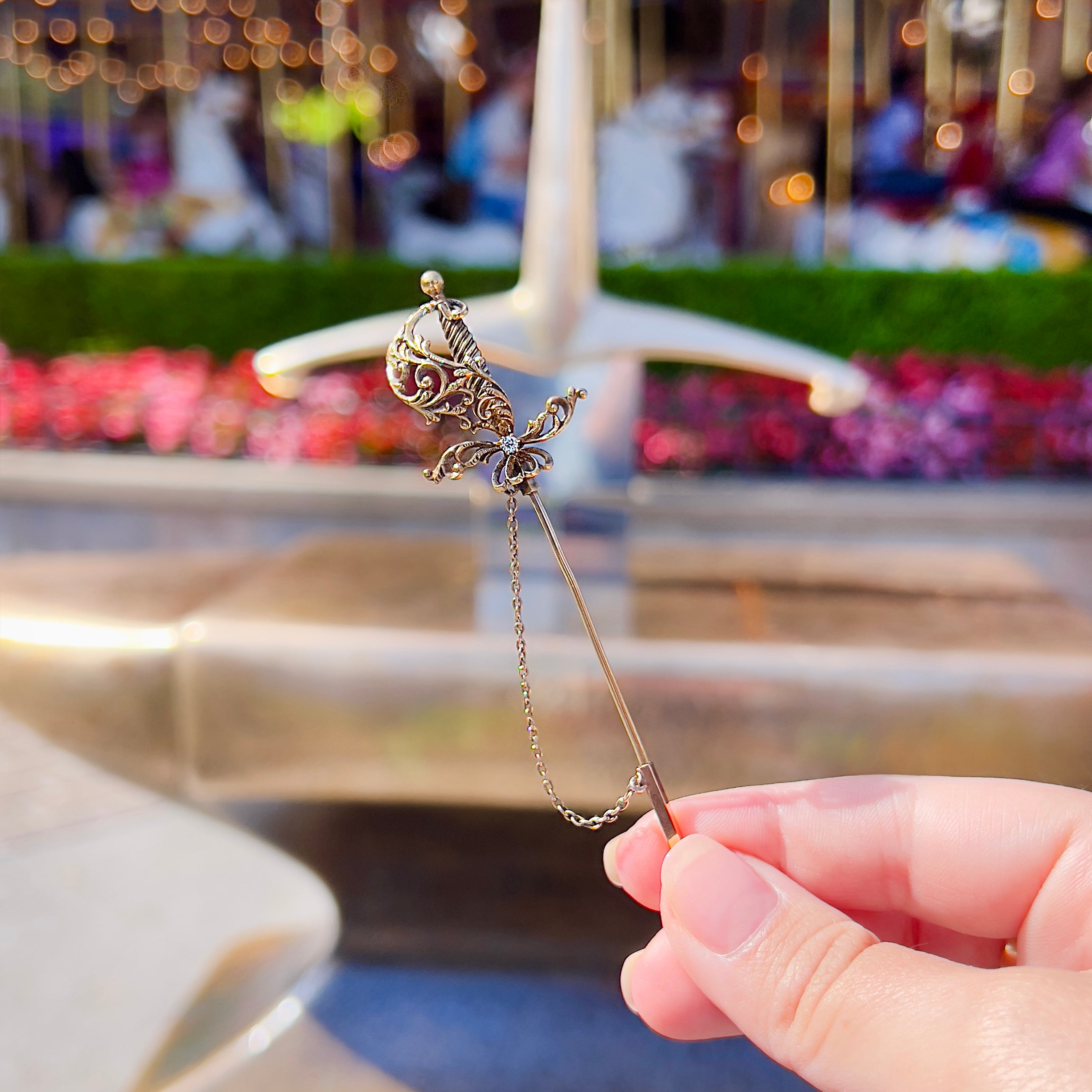 Antique Victorian Sword Jabot Pin, 14K